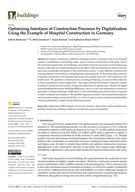 Pdf Optimizing Interfaces Of Construction Processes By Digitalization