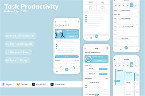Task Productivity Mobile App UI Kit Figma Design Prime Access