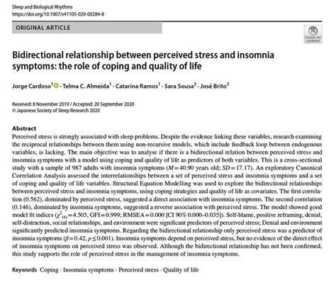 Pdf Bidirectional Relationship Between Perceived Stress And Insomnia