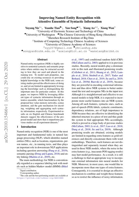 Pdf Improving Named Entity Recognition With Attentive Ensemble Of