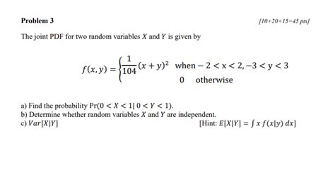 Solved Problem 3 10 20 15 45pts The Joint PDF For Two Chegg Com