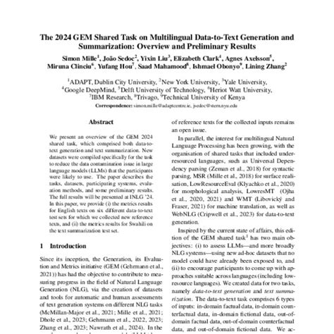 the 2024 gem shared task on multilingual data to text generation and