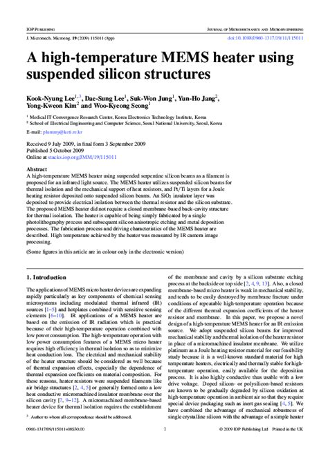 Pdf A High Temperature Mems Heater Using Suspended Silicon Structures