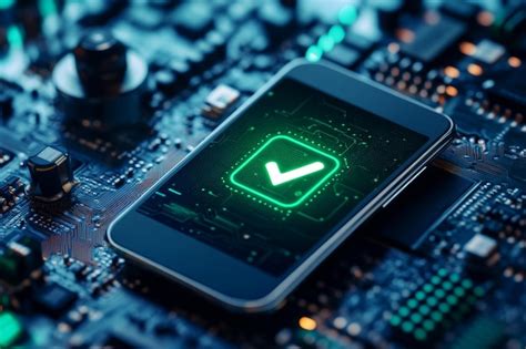 Smartphone On Circuit Board With Green Checkmark Symbolizing System Update Or Digital