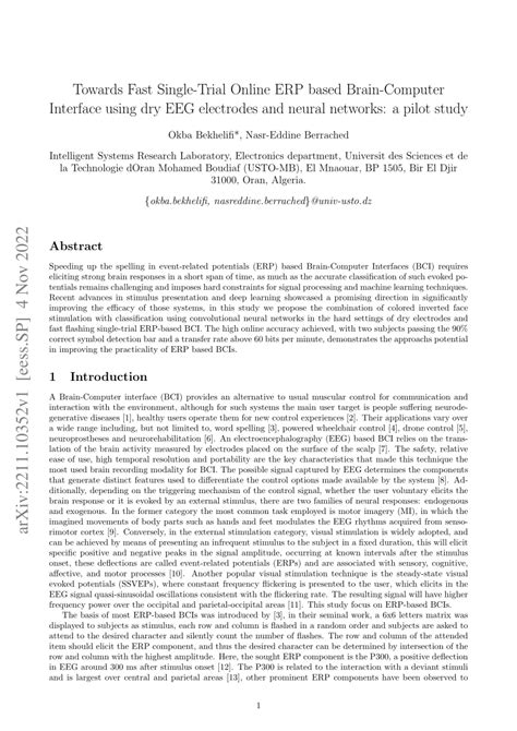 Pdf Towards Fast Single Trial Online Erp Based Brain Computer Interface Using Dry Eeg