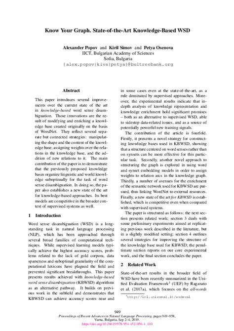 Pdf Know Your Graph State Of The Art Knowledge Based Wsd