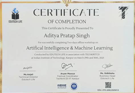 Ai Machinelearning Techkriti25 Iitkanpur Edutechlife Aditya