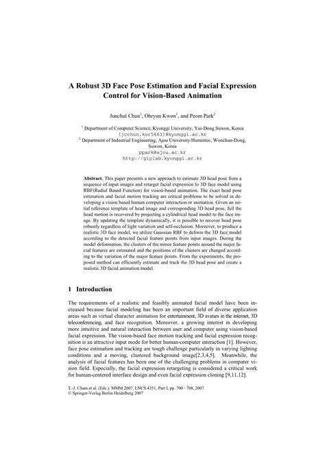 Pdf A Robust 3d Face Pose Estimation And Facial Expression Control For Vision Based Animation