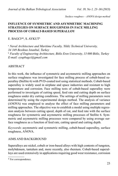 Pdf Influence Of Symmetric And Asymmetric Machining Strategies On Surface Roughness In Face