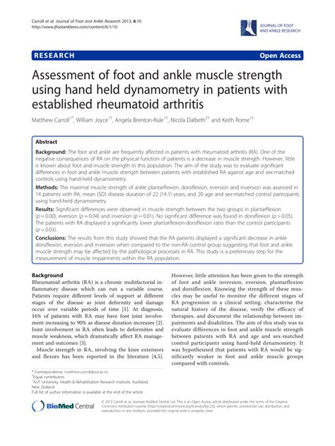 Pdf Assessment Of Foot And Ankle Muscle Strength Using Hand Held Dynamometry In Patients With