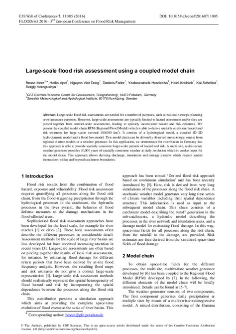 Pdf Large Scale Flood Risk Assessment Using A Coupled Model Chain