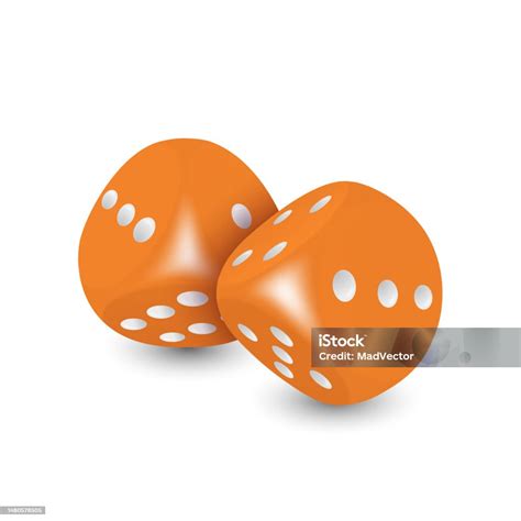 벡터 3d 현실적인 주황색 게임 주사위는 흰색 배경에 격리된 클로즈업을 설정합니다 게임 큐브는 다른 위치 카지노 주사위 둥근 가장자리에서 도박을 위해 커플합니다 1에 대한