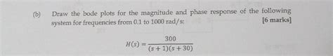 Solved Draw The Bode Plots For The Magnitude And Phase