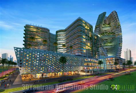 Shopping Mall Building Exterior Design Night View By Walkthrough