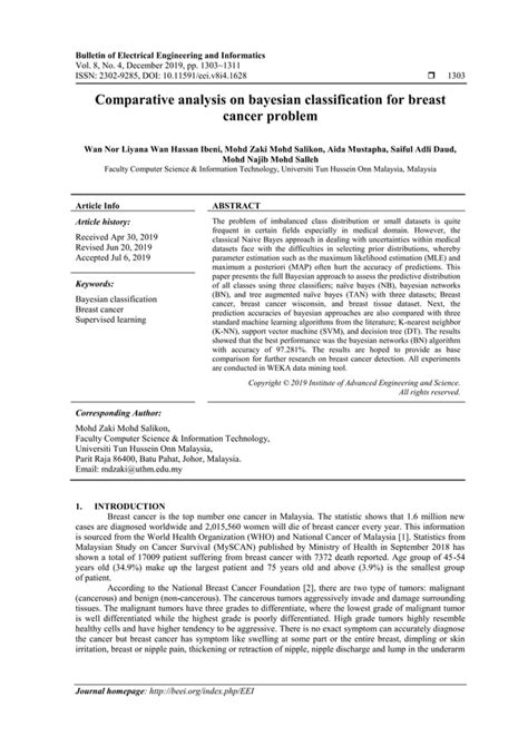 Comparative Analysis On Bayesian Classification For Breast Cancer Problem PDF