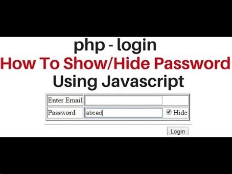 Show And Hide Password Text Using Checkbox In Javascript Php YouTube