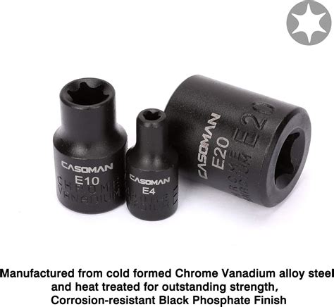 Buy Casoman 11 Pc Female E Torx Star Socket Set With Rail Female External Star Socket Set E4