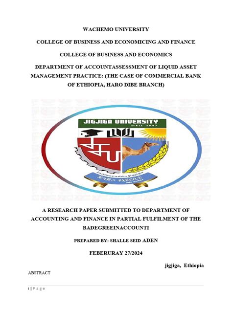 Jigjiga University Research Pdf Market Liquidity Banks