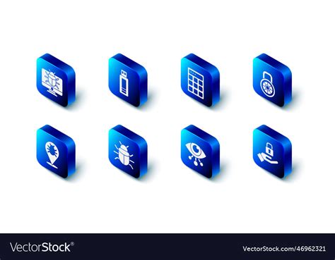 Set Usb Flash Drive Password Protection Safe Vector Image
