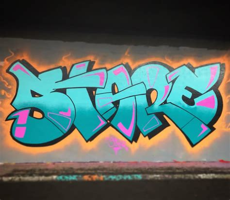 Graffiti Art Blue And Pink Wall With Black Letters