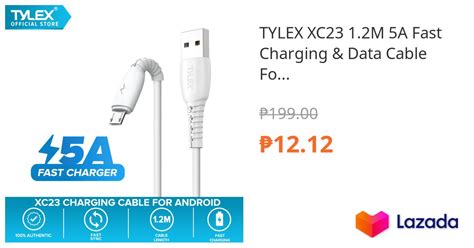 Tylex Xc23 1 2m 5a Fast Charging And Data Cable For Android Micro Usb White