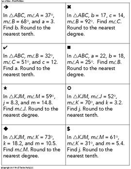 Laws Of Sines And Cosines Sum Em Activity By Mrs E Teaches Math TpT