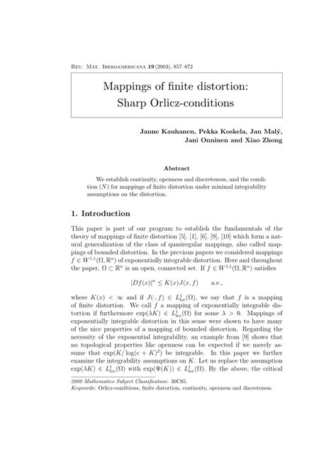 Pdf Mappings Of Finite Distortion Sharp Orlicz Conditions