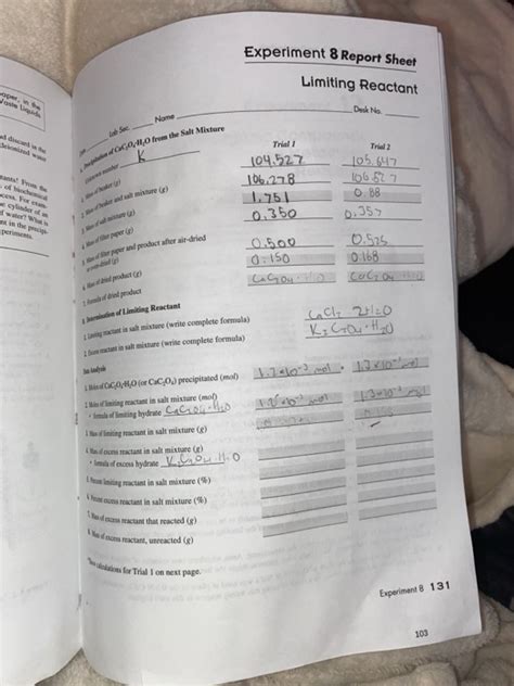 Experiment 8 Report Sheet Limiting Reactant Eoper N
