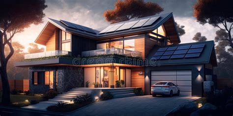 Smart Home With Energy Efficient Appliances And Solar Panels On The