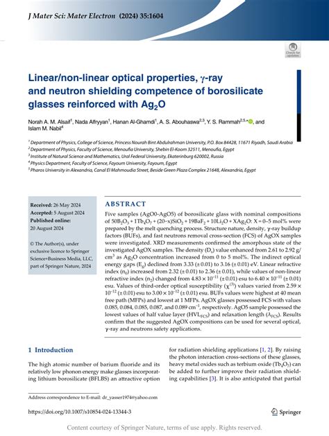 Linearnon Linear Optical Properties γ Ray And Neutron Shielding