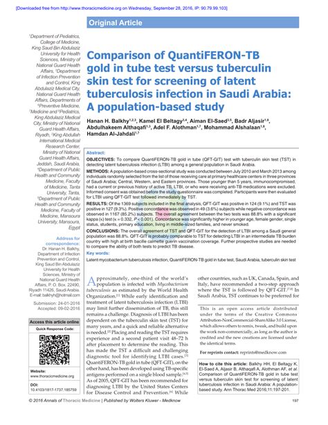 Pdf Comparison Of Quantiferon Tb Gold In Tube Test Versus Tuberculin Skin Test For Screening