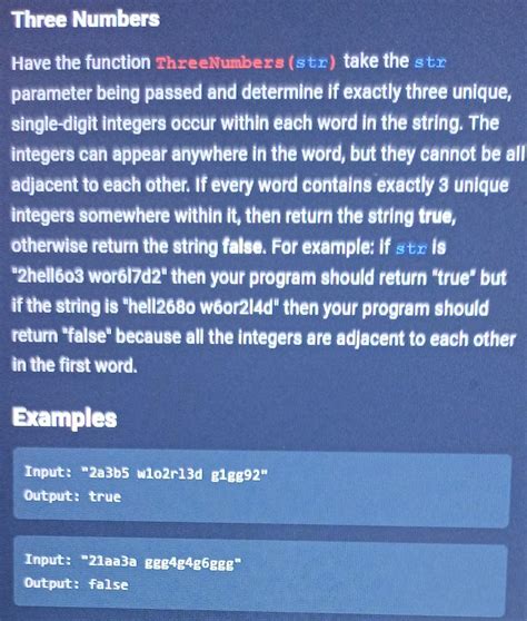 Solved Three Numbers Have The Function ThreeNrumbers Str Chegg Com