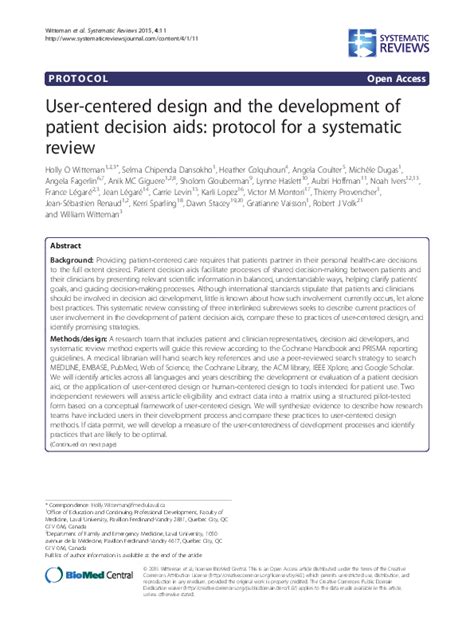 Pdf User Centered Design And The Development Of Patient Decision Aids Protocol For A