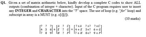 solved ql given a set of matrix arithmetic below kindly
