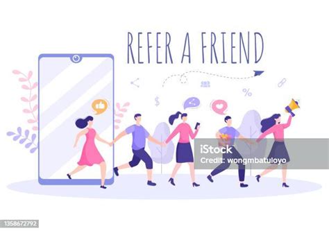 배너 배경 또는 포스터를 통해 친구를위한 화면 휴대 전화 및 소셜 미디어 마케팅에 메가 폰과 친구 플랫 디자인 일러스트를