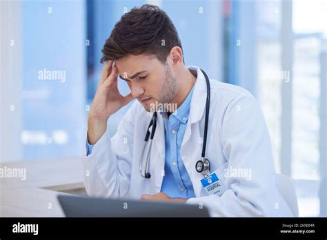 Man Doctor Or Stress Headache In Hospital Data Analysis Test Results