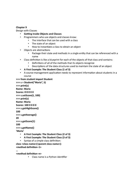 Chapter9Lecture Chapter 9 Design With Classes Getting Inside Objects And Classes Programmers