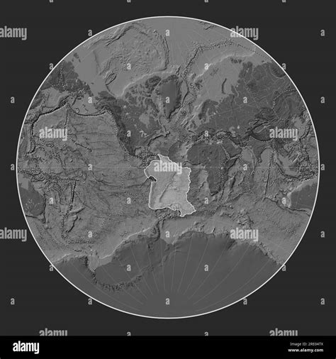South American Tectonic Plate On The Bilevel Elevation Map In The Lagrange Projection Centered