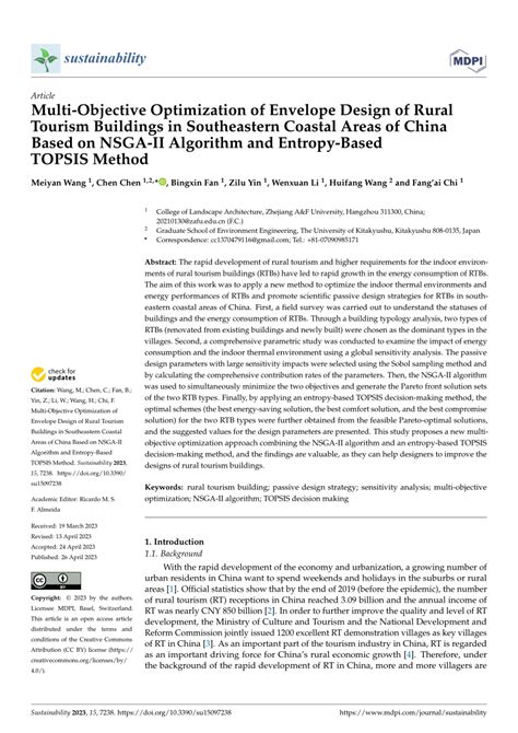 Pdf Multi Objective Optimization Of Envelope Design Of Rural Tourism Buildings In Southeastern