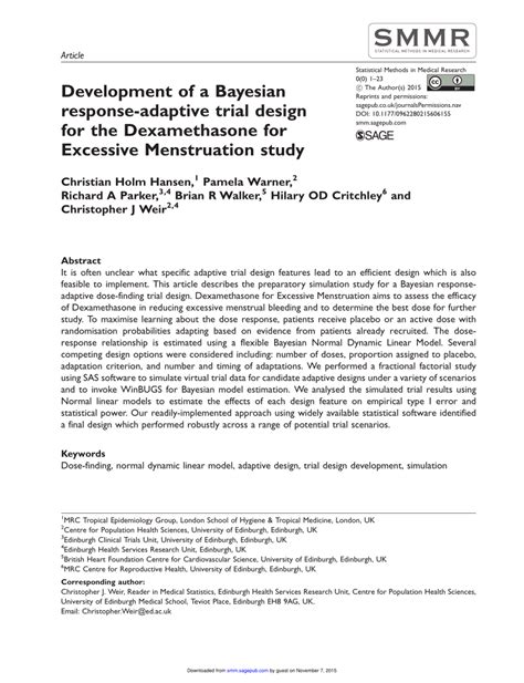 Pdf Development Of A Bayesian Response Adaptive Trial Design For The Dexamethasone For