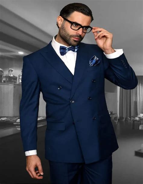 Cobalt Blue Suit Mens Designer Double Breasted Sapphire Blue Wool