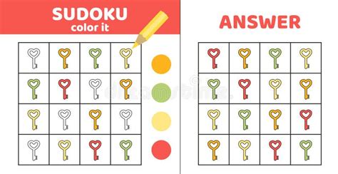 Coloring Sudoku Key Sudoku With Four Keys Cartoon Stock Vector