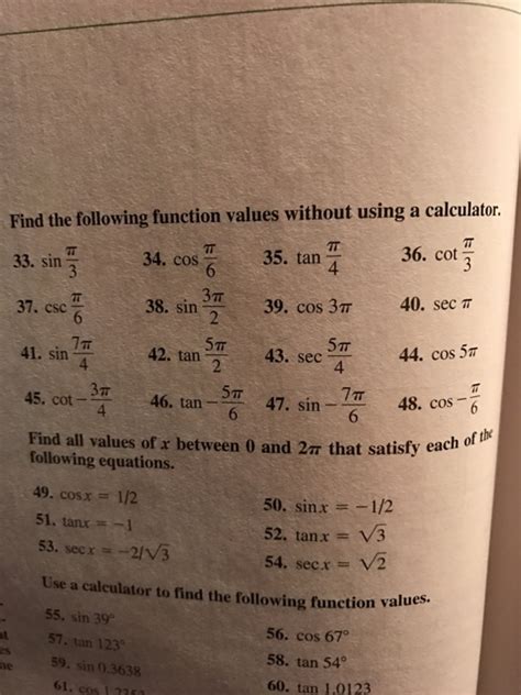 solved find the following function values without using a