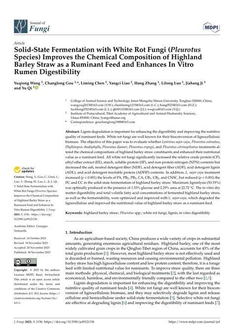 Pdf Solid State Fermentation With White Rot Fungi Pleurotus Species