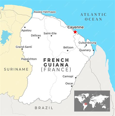 프랑스령 기아나 정치 지도 수도 카 가장 중요한 도시 국경 프리미엄 벡터