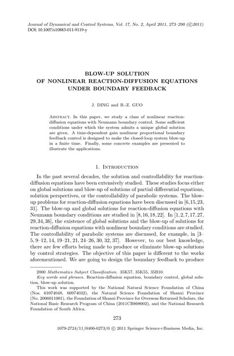 Pdf Blow Up Solution Of Nonlinear Reaction Diffusion Equations Under