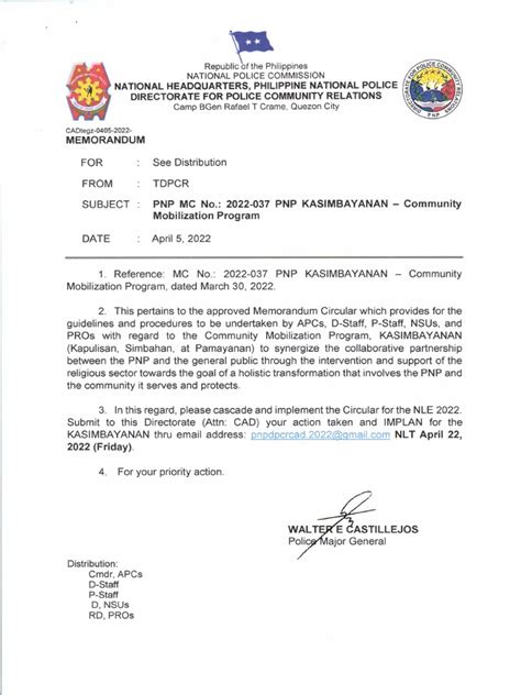 Pnp Mc No 2022 037 Pnp Kasimbayanan Community Mobilization Program Pdf