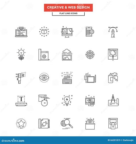 Flat Line Icons Web Design Stock Vector Illustration Of Social Business