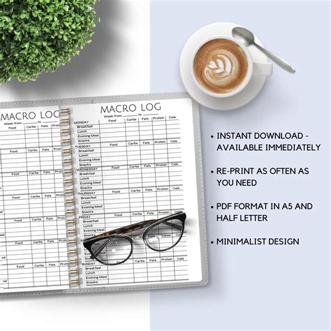 Macro Tracker Sheet Food Log Printable Daily Macro Tracking Food