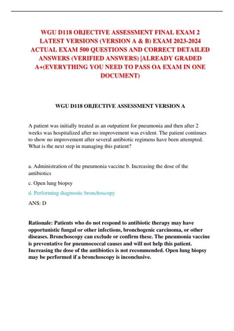 WGU D OBJECTIVE ASSESSMENT FINAL EXAM LATEST VERSIONS VERSION A B EXAM ACTUAL EXAM
